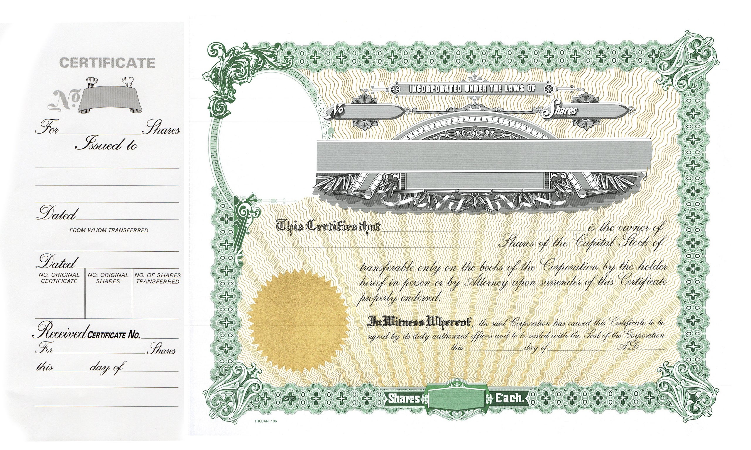 Stock Certificate | Trojan Envelope Manufacturing Corporation